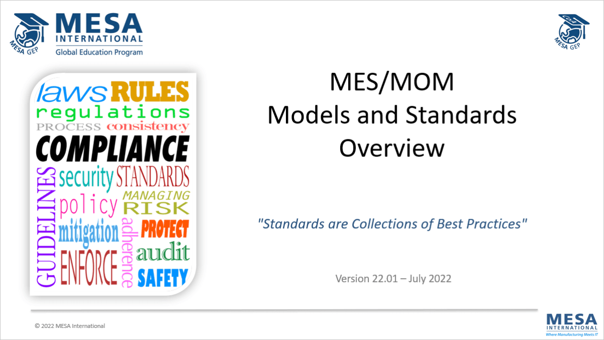 MES/MOM Models and Standards Overview (CoA) - MOM Institute